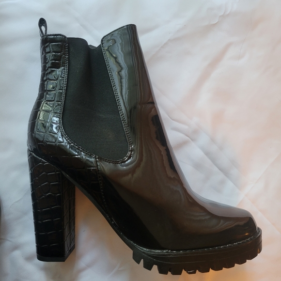 Krush | Shoes | Chunky Heel Faux Patent Leather Croc Boot 4 Inch Heel ...
